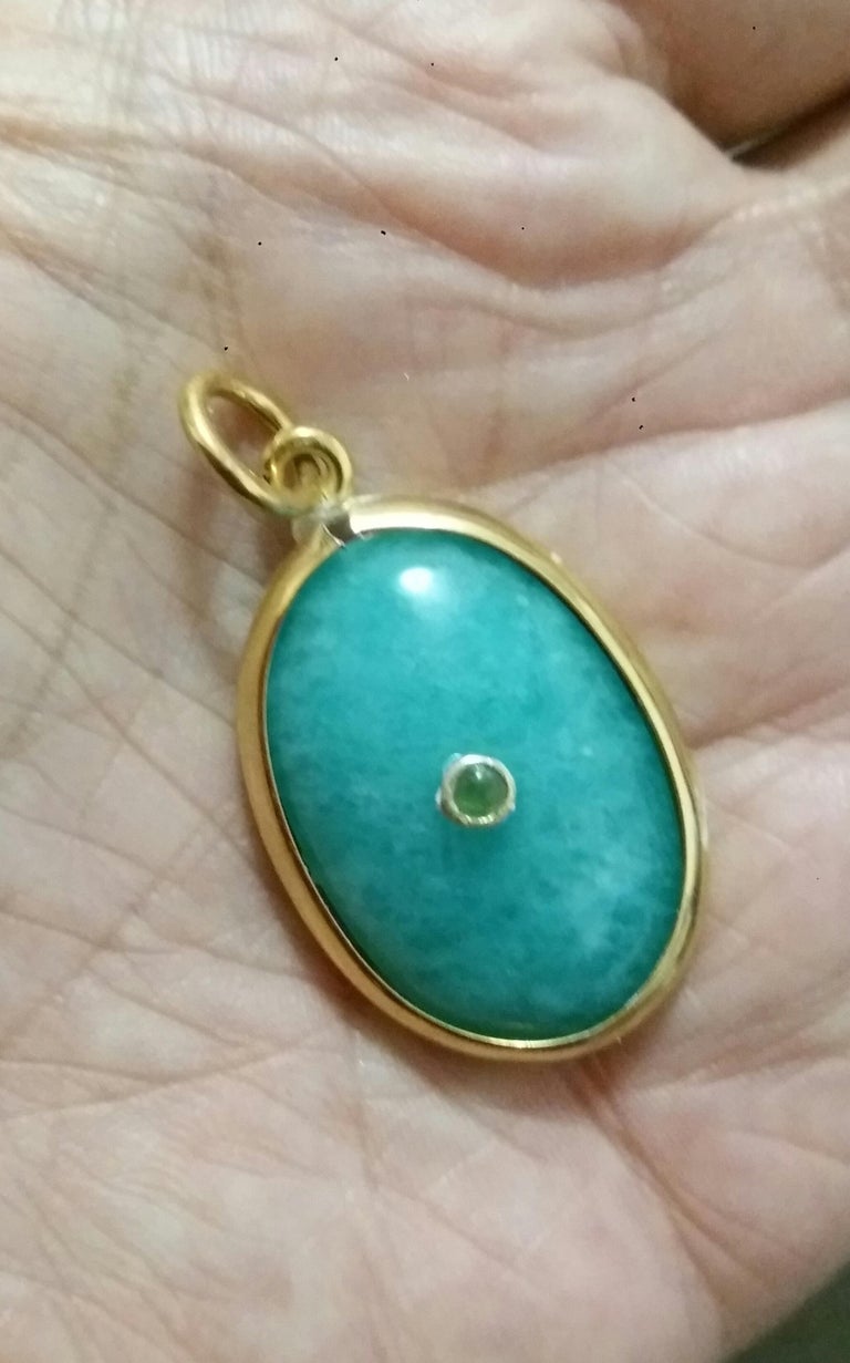 33 Carat Amazonite Oval Cab 14k Yellow Gold Bezel Round Emerald Cab ...