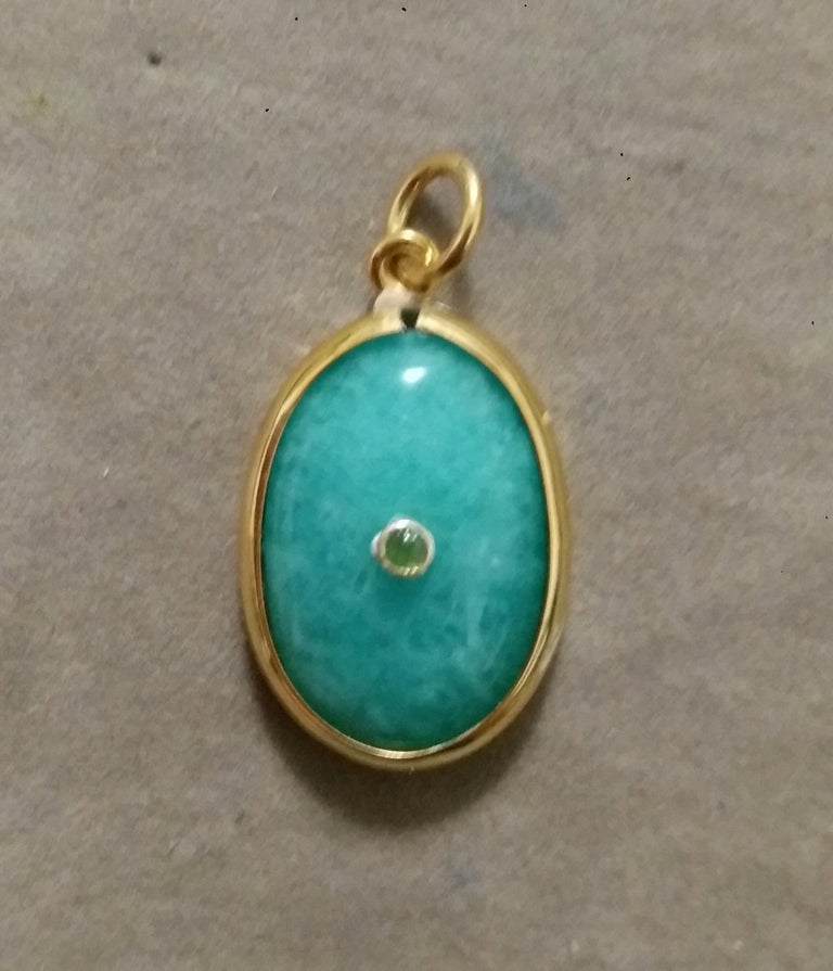 33 Carat Amazonite Oval Cab 14k Yellow Gold Bezel Round Emerald Cab ...