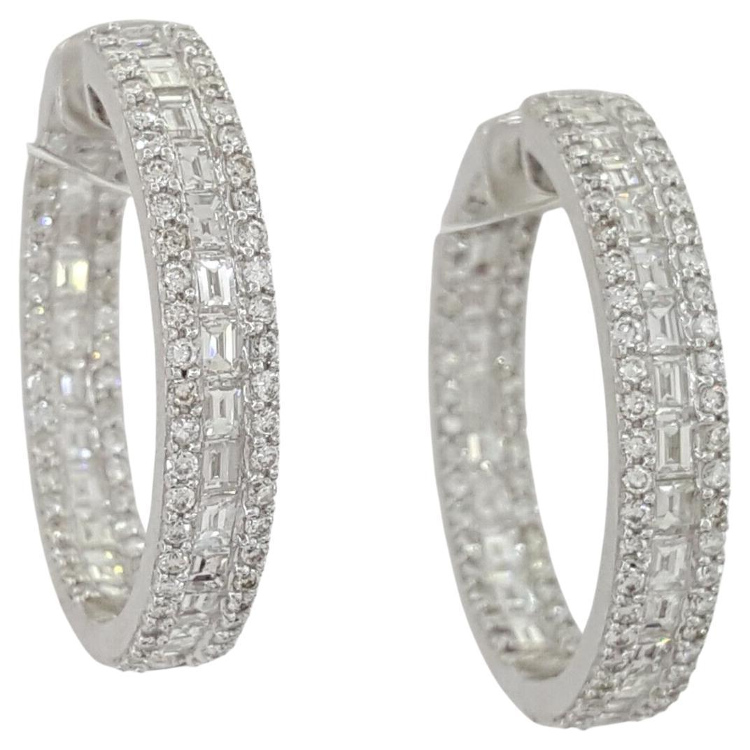 4.5 Carat Baguette and Round Brilliant Cut Diamond Sideways Hoop ...