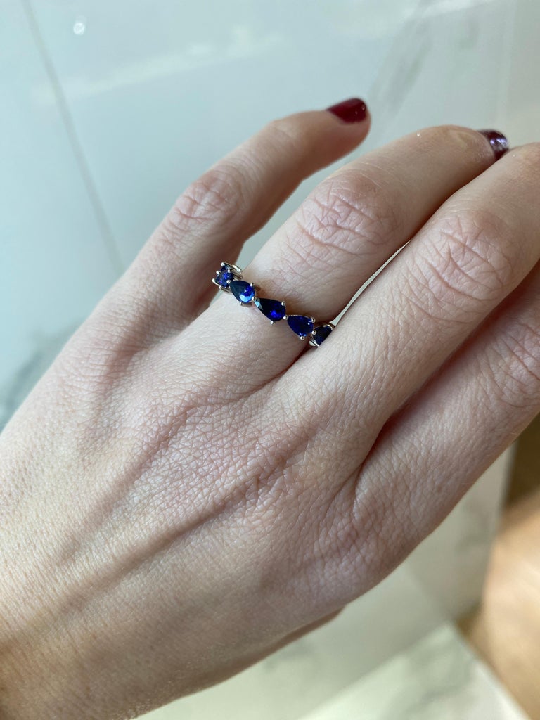 3.30 Carat Total Weight Natural Blue Sapphire Chasing Pear Band For ...