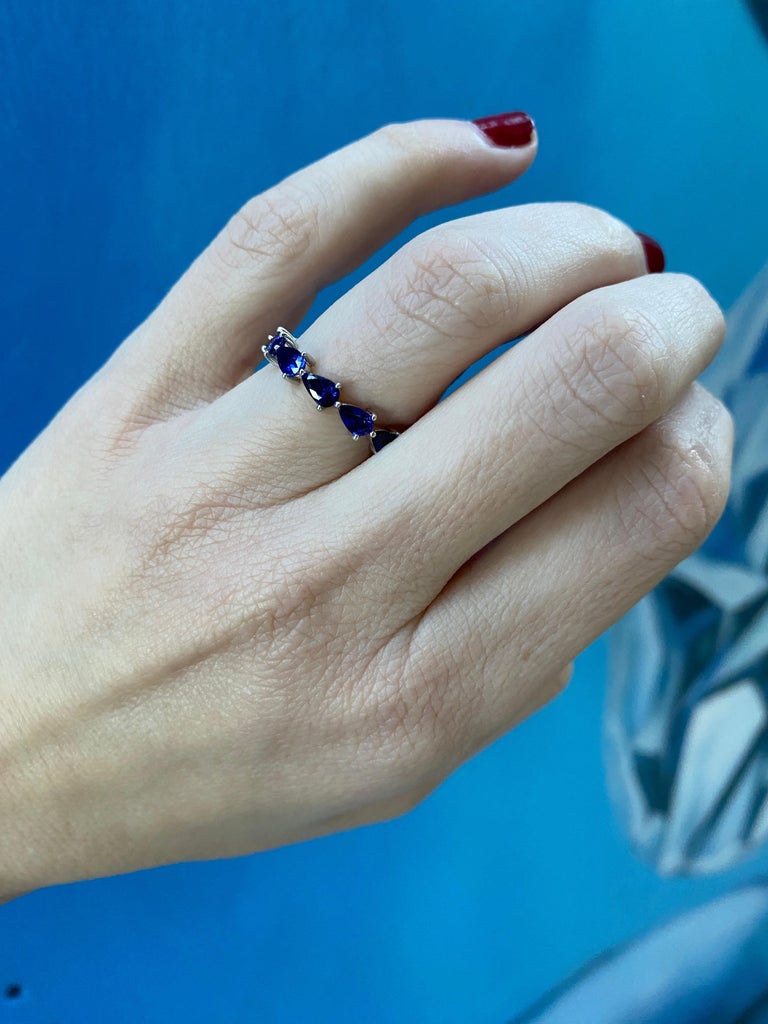 3.30 Carat Total Weight Natural Blue Sapphire Chasing Pear Band For ...