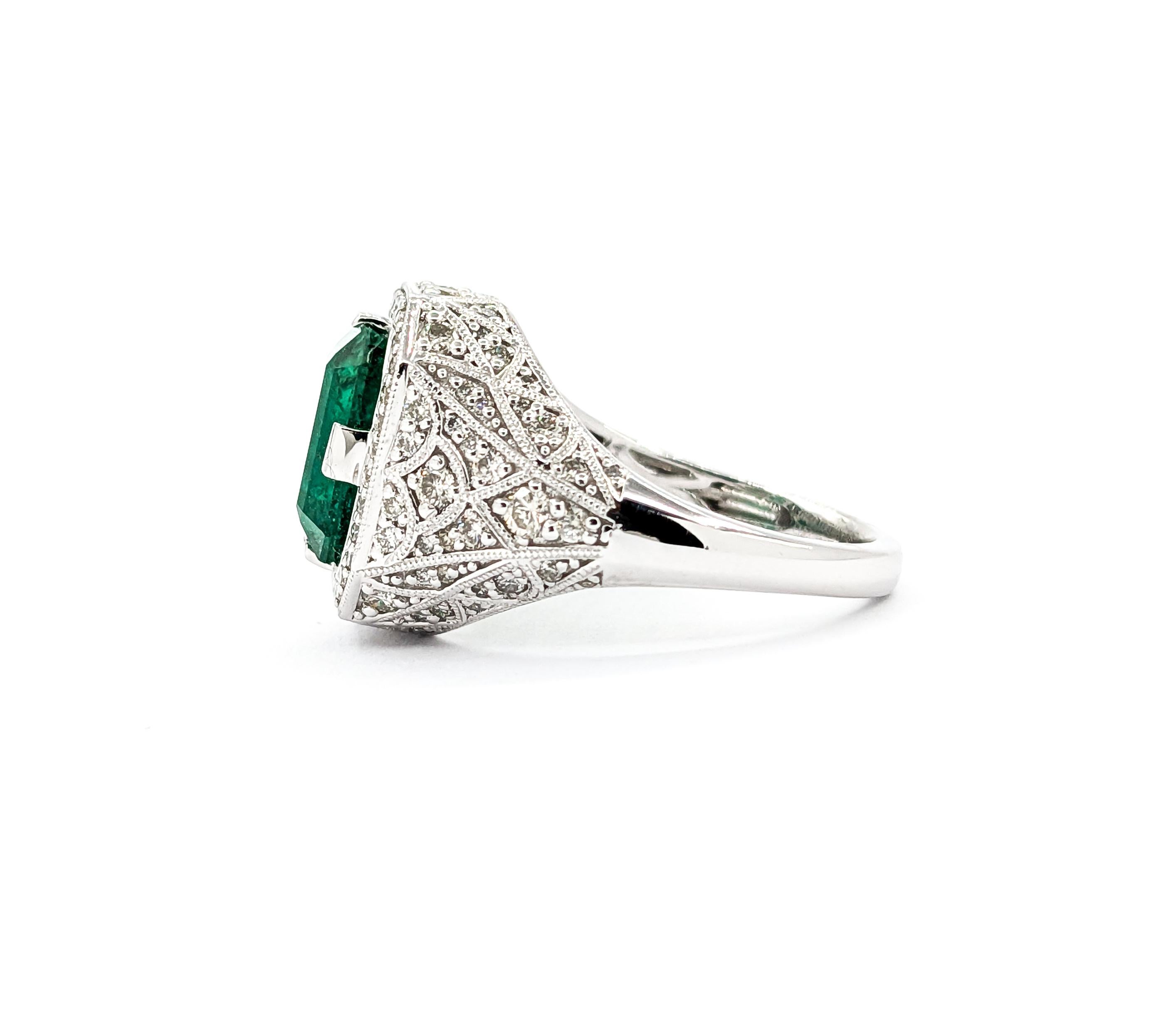 3.30ct Natural Emerald and Diamond Ring in Platinum For Sale at 1stDibs