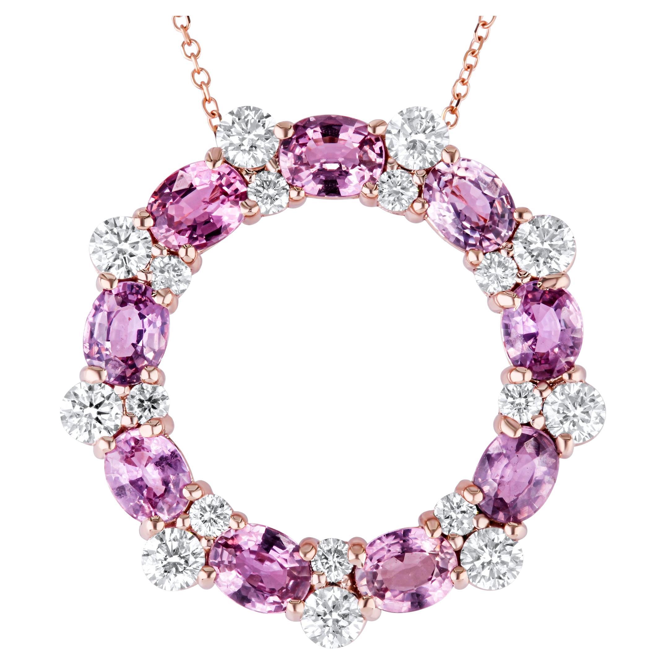 3.46 Carat Oval Purple Sapphire and Diamond Circle Pendant in 14k Pink ...