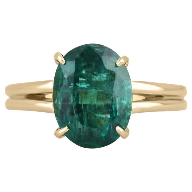 3.31cts 14K Natural Oval Cut Emerald Solitaire Solid Gold Split Shank ...
