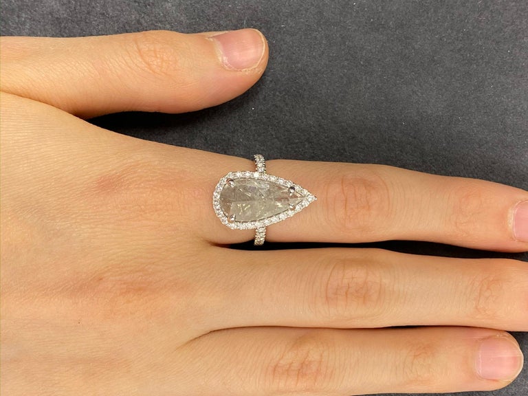 3.32 Carat Rose Cut Pear Diamond Ring For Sale at 1stDibs