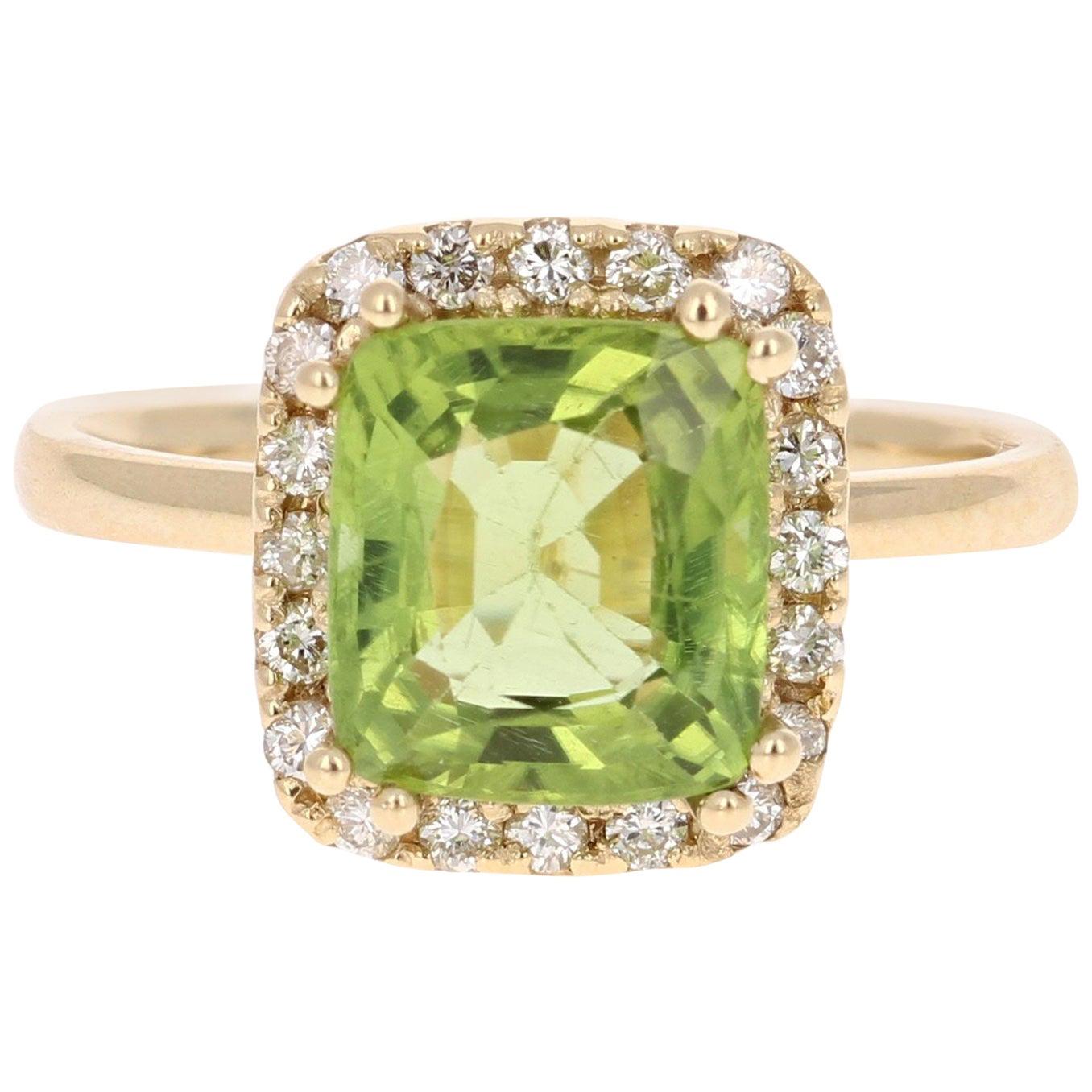 Peridot Engagement Ring, Set with Diamonds in 18 Karat Yellow Gold, 4.5 ...