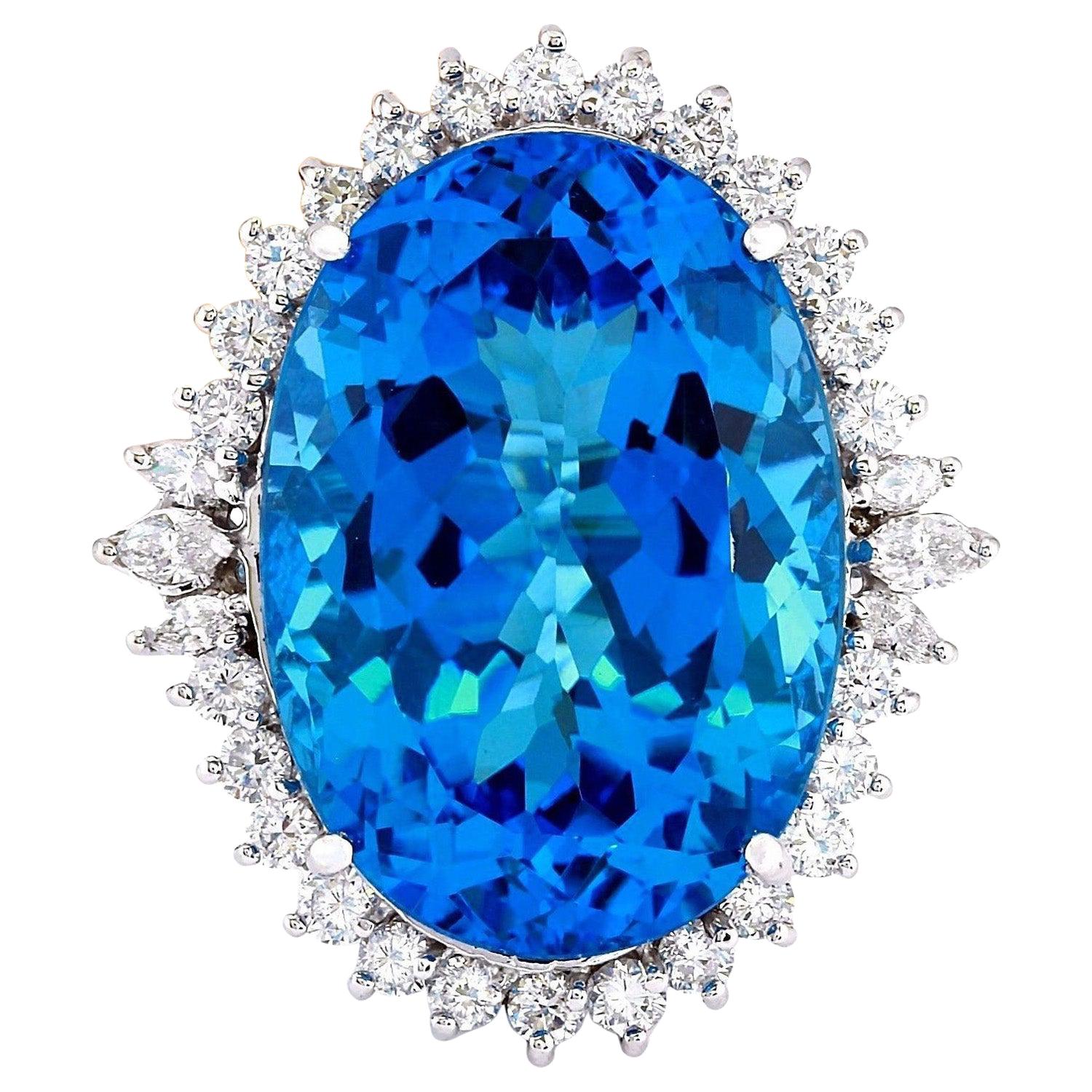 33.70 Carat Natural Topaz 18 Karat Solid White Gold Diamond Ring For ...