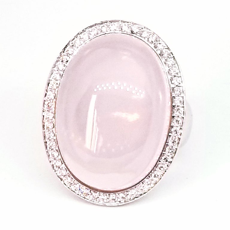 33.87 Carat Rose Quartz Diamond Contemporary Statement Ring 18 Karat ...