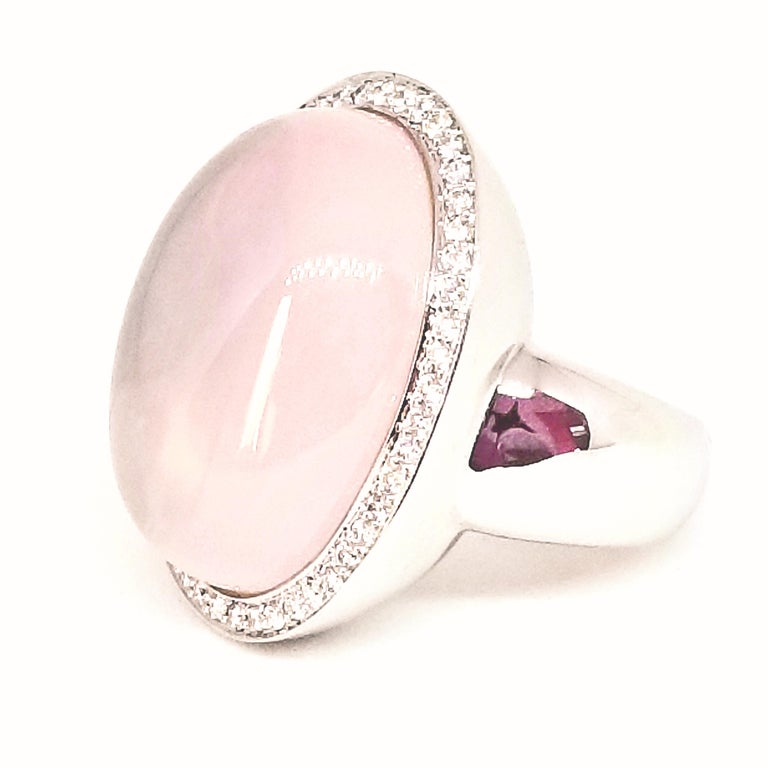 33.87 Carat Rose Quartz Diamond Contemporary Statement Ring 18 Karat ...