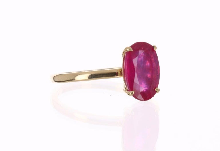 3.38cts 14K 4-Prong Oval Natural Ruby Solitaire Ring For Sale at 1stDibs