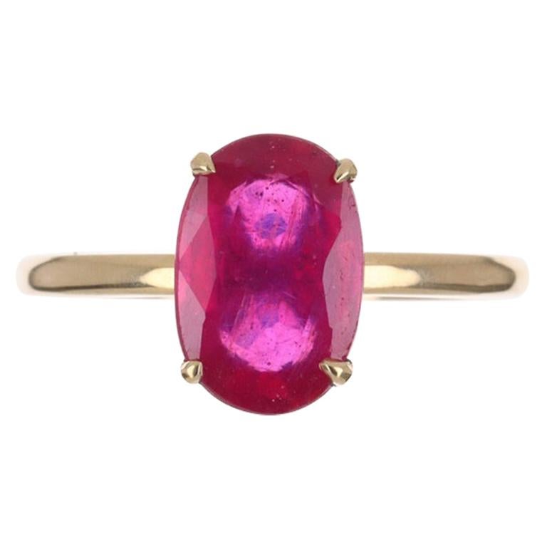 3.38cts 14K 4-Prong Oval Natural Ruby Solitaire Ring For Sale at 1stDibs