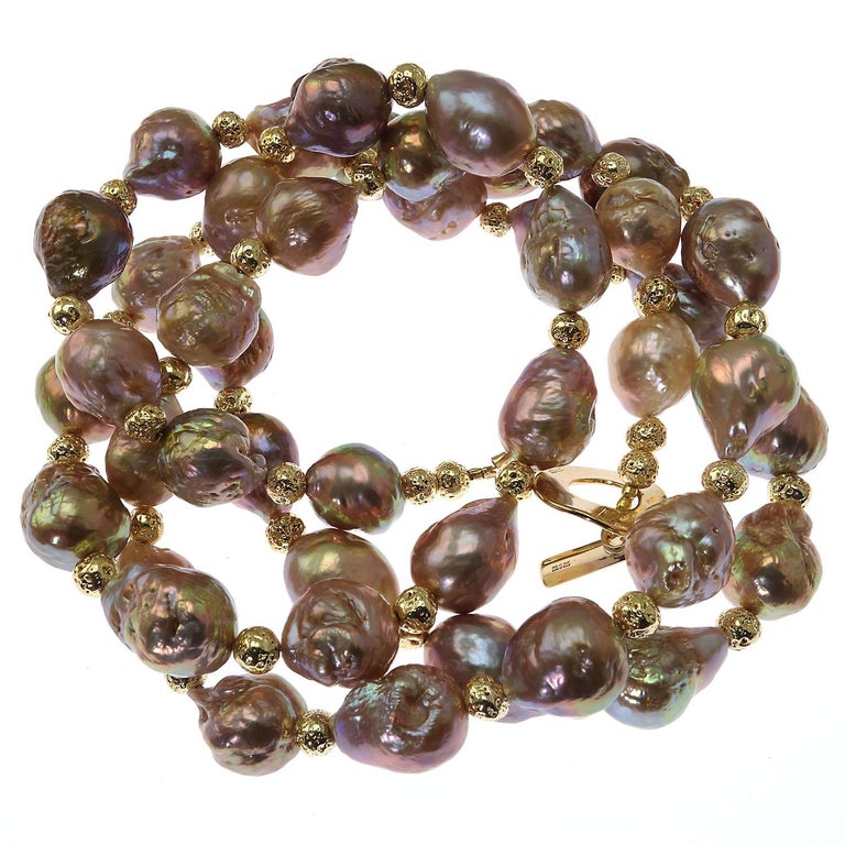 34 Inch Necklace of Natural Golden Freshwater Baroque Pearls at 1stDibs