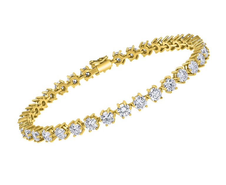 34 Round Diamond 50 Pointer Each Tennis Bracelet in 18 K Yellow Gold ...