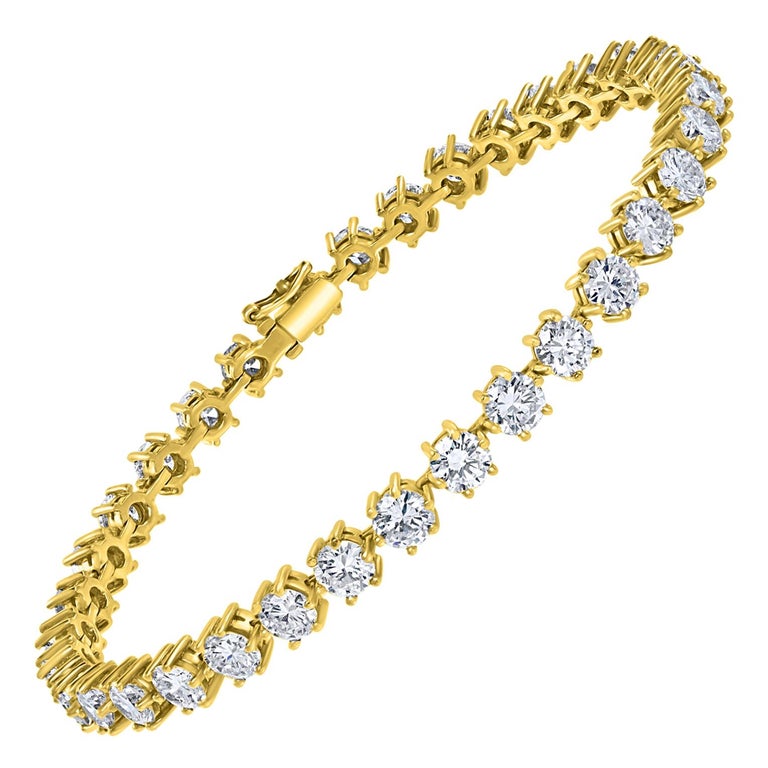 34 Round Diamond 50 Pointer Each Tennis Bracelet in 18 K Yellow Gold ...