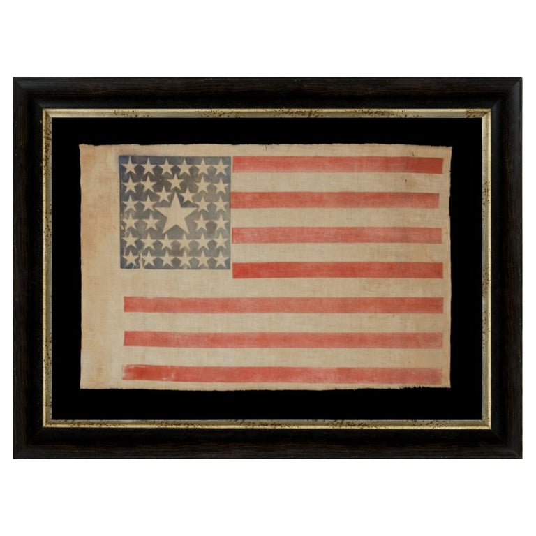 34 Star Flag with Stars in a Rare Pattern, Huge Center Star, Kansas ...