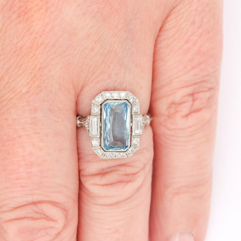 Art Deco 3.40 Carat Aquamarine and Diamond Platinum Dress Cocktail Ring ...