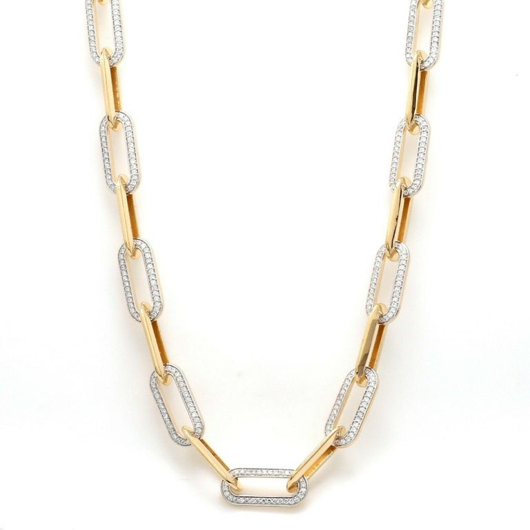 3.40 Carat Diamond Chain Link 14 Karat Yellow Gold Necklace For Sale at ...