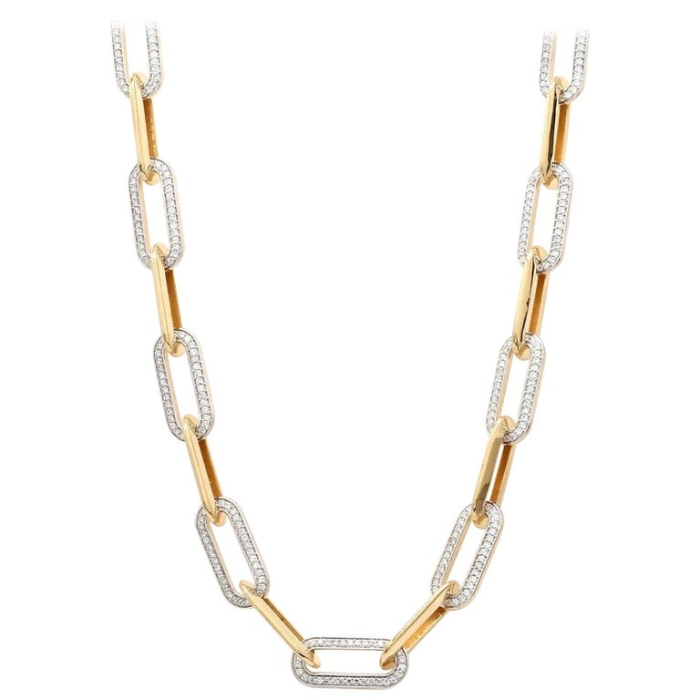 3.40 Carat Diamond Chain Link 14 Karat Yellow Gold Necklace For Sale at ...