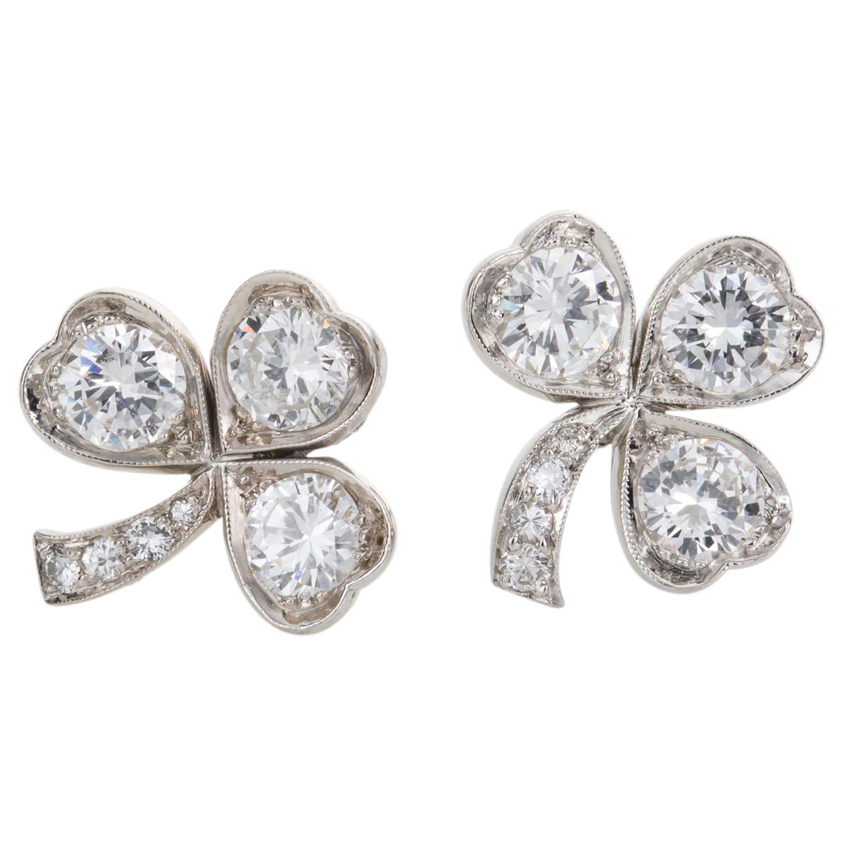 3.40 Carat Platinum and Diamond Shamrock Stud Earrings For Sale at ...