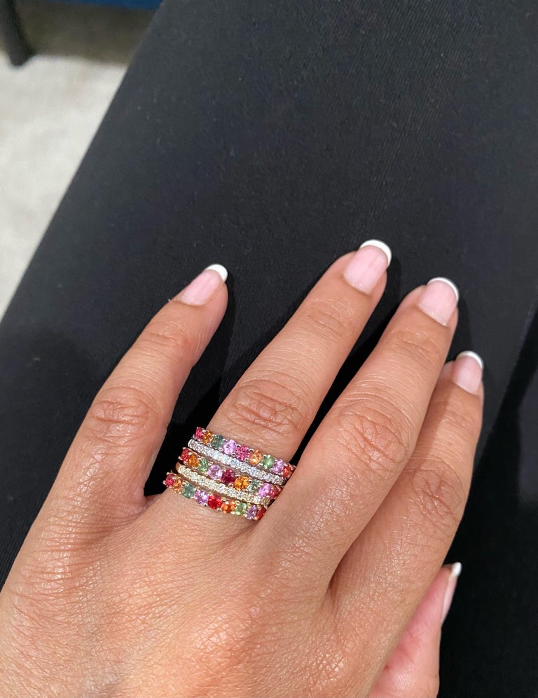 Multi-Color Sapphire and Diamond Gold Stackable Bands For Sale at 1stDibs