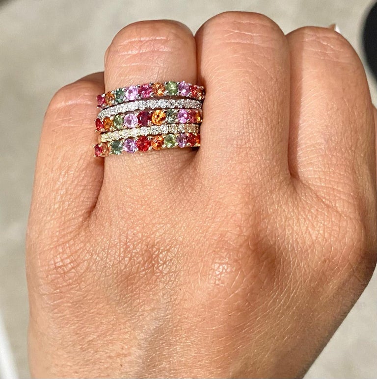 Multi-Color Sapphire and Diamond Gold Stackable Bands For Sale at 1stDibs