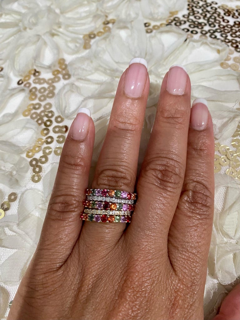 Multi-Color Sapphire and Diamond Gold Stackable Bands For Sale at 1stDibs