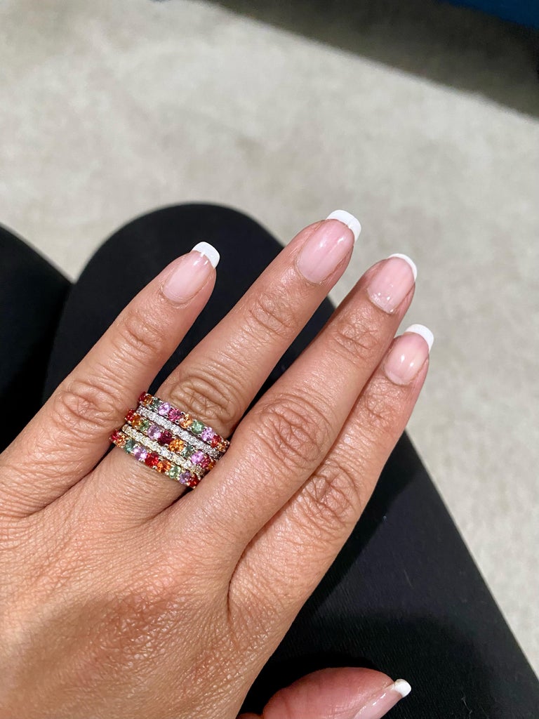 Multi-Color Sapphire and Diamond Gold Stackable Bands For Sale at 1stDibs