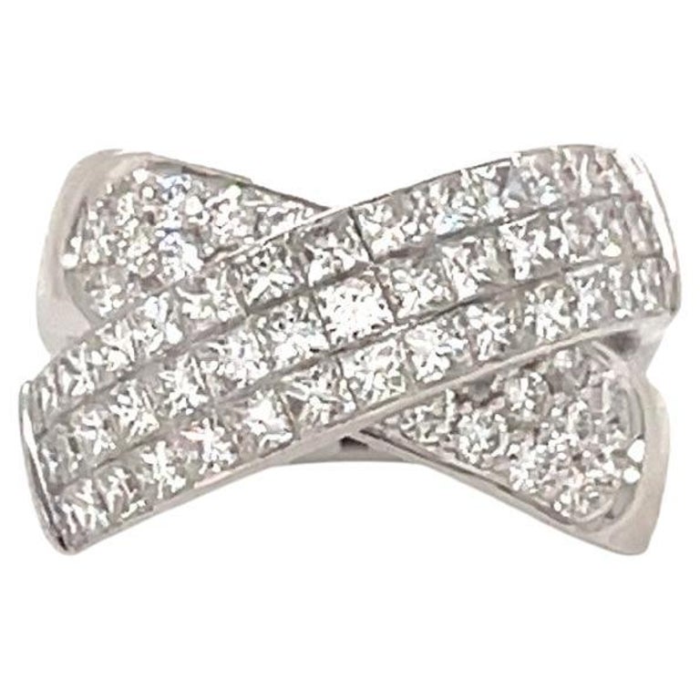 3.42tcw Princess and Round Diamond Invisible Set Crossover Ring 18k ...
