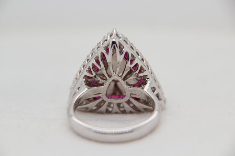 3.43 Carat Triangle Rose Cut Diamond and Ruby Ring For Sale at 1stDibs