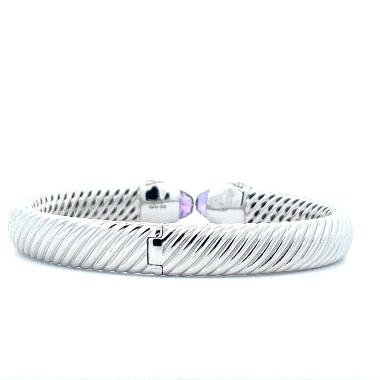 3.44ct Amethyst and Diamond Cluster Sculpted Cable Cuff Bangle in 14k ...