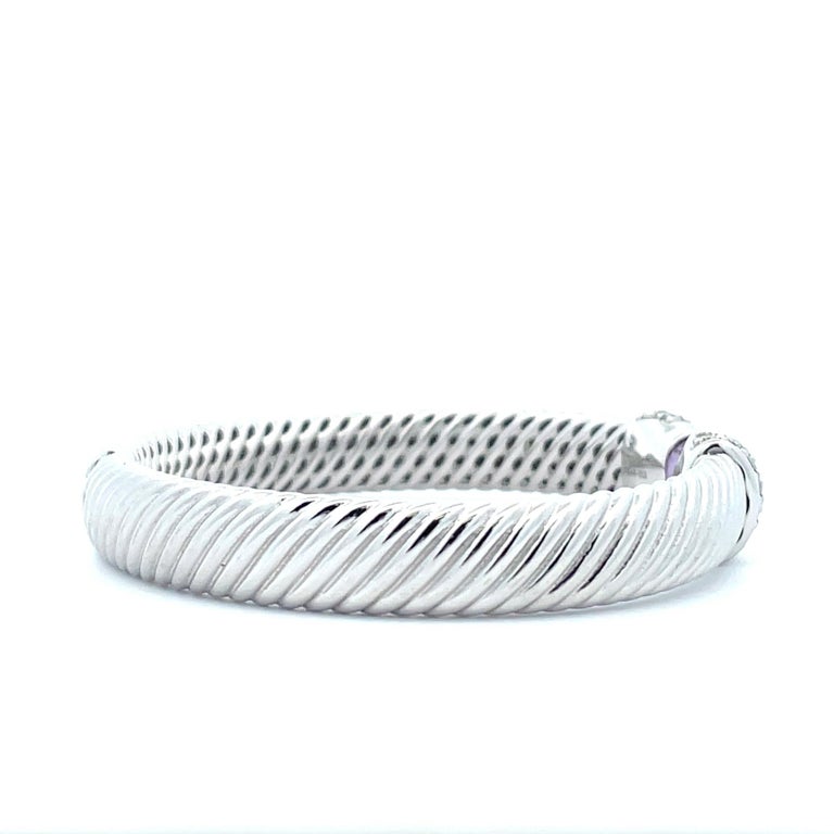 3.44ct Amethyst and Diamond Cluster Sculpted Cable Cuff Bangle in 14k ...