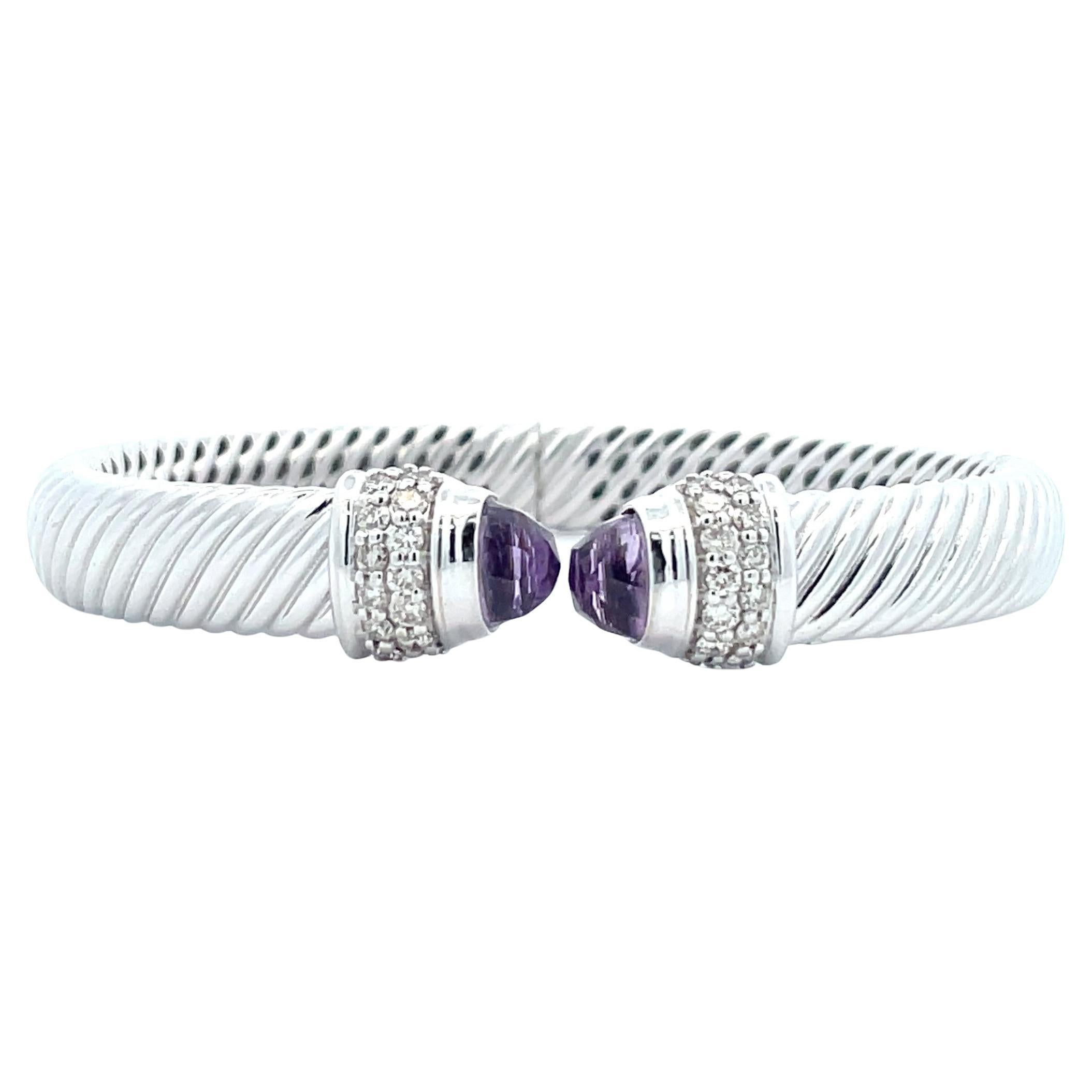 Diamond Cluster Sculpted Cable Cuff Bangle in 14k Solid Gold For Sale ...