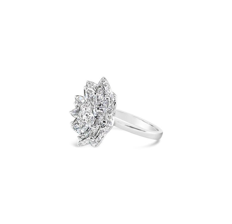 3.45 Carat Flower Ring with Rose Cut Round Brilliant Diamonds, 18 Karat ...