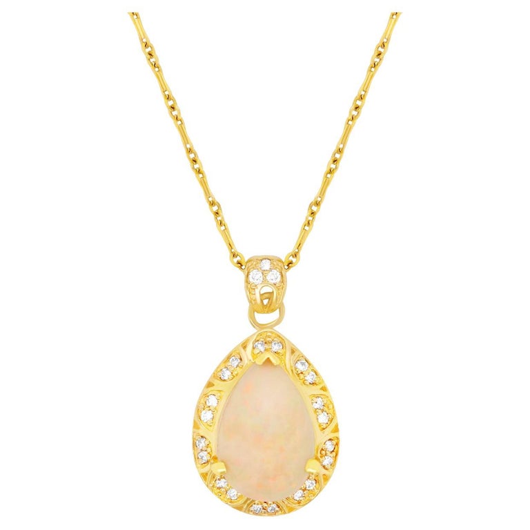 3.48 Carat Oval Opal and Diamond Pendant Necklace For Sale at 1stDibs