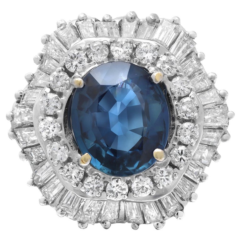 3.49cttw Blue Sapphire and 2.35cttw Diamond Cocktail Ring 14K White ...