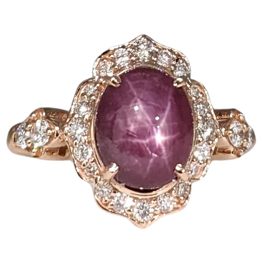 3.4ct Star Ruby Ring w Earth Mined Diamonds in Solid 14K Rose Gold Oval ...