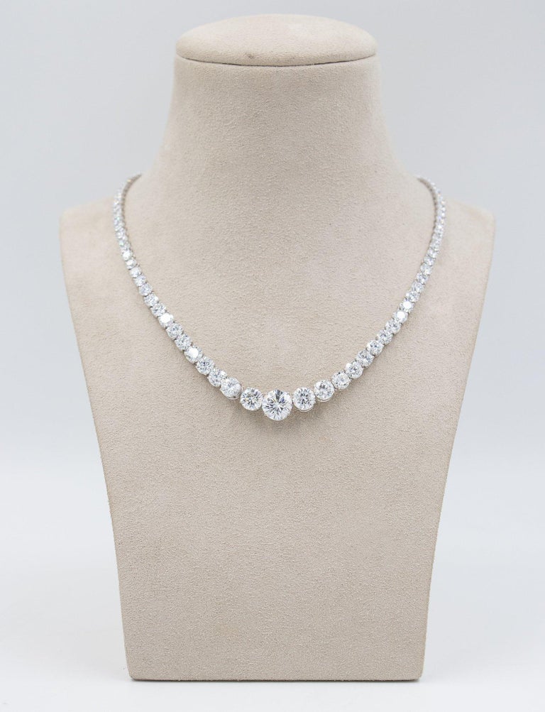 35 Carat Diamond Riviere Necklace, GIA Certified, Graduated Round ...
