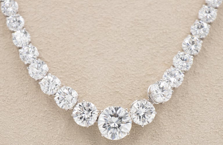 35 Carat Diamond Riviere Necklace, GIA Certified, Graduated Round ...