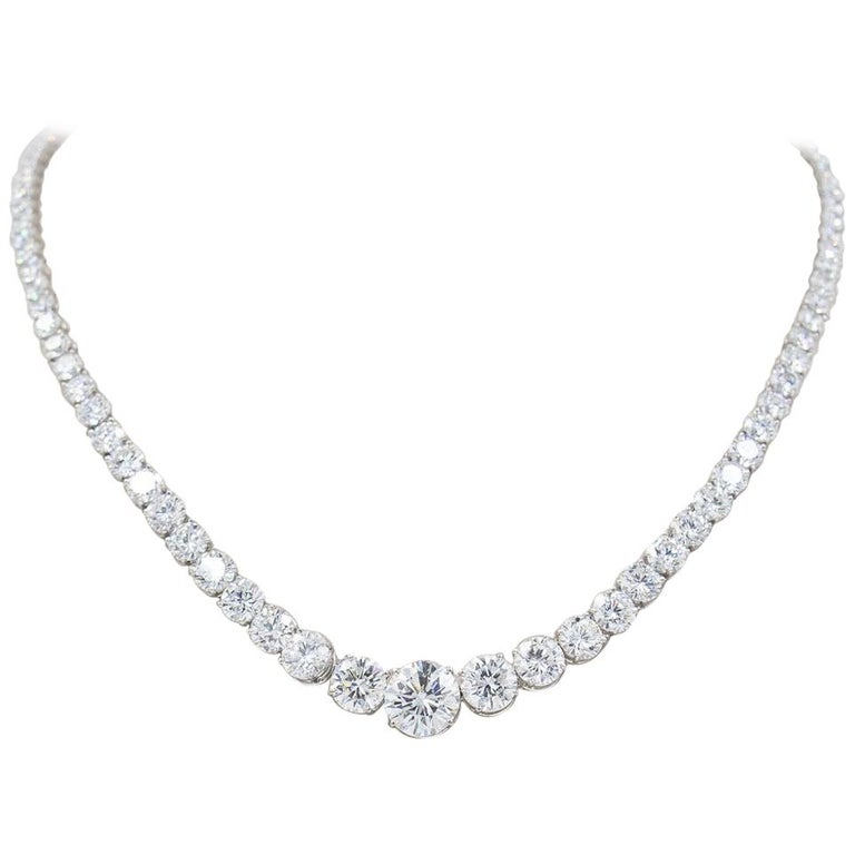35 Carat Diamond Riviere Necklace, GIA Certified, Graduated Round ...