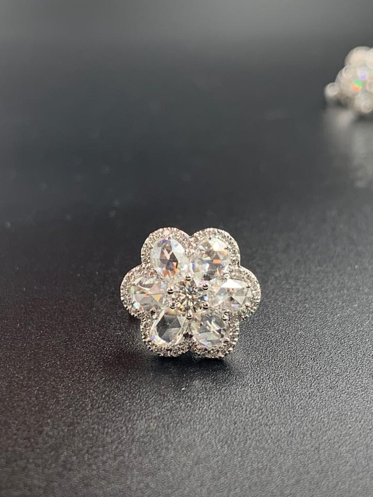 3.5 Carat Diamond Rose Cut and Round Brilliant Diamond Studs For Sale ...