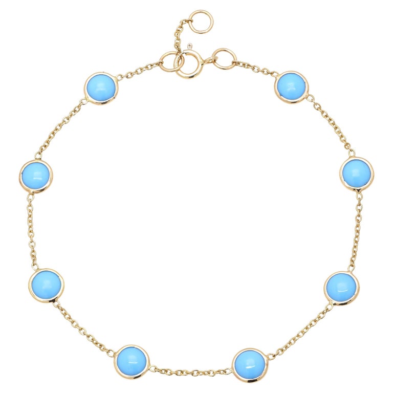 3.5 Carat Minimalist Turquoise Chain Bracelet 18k Yellow Gold Stacking ...