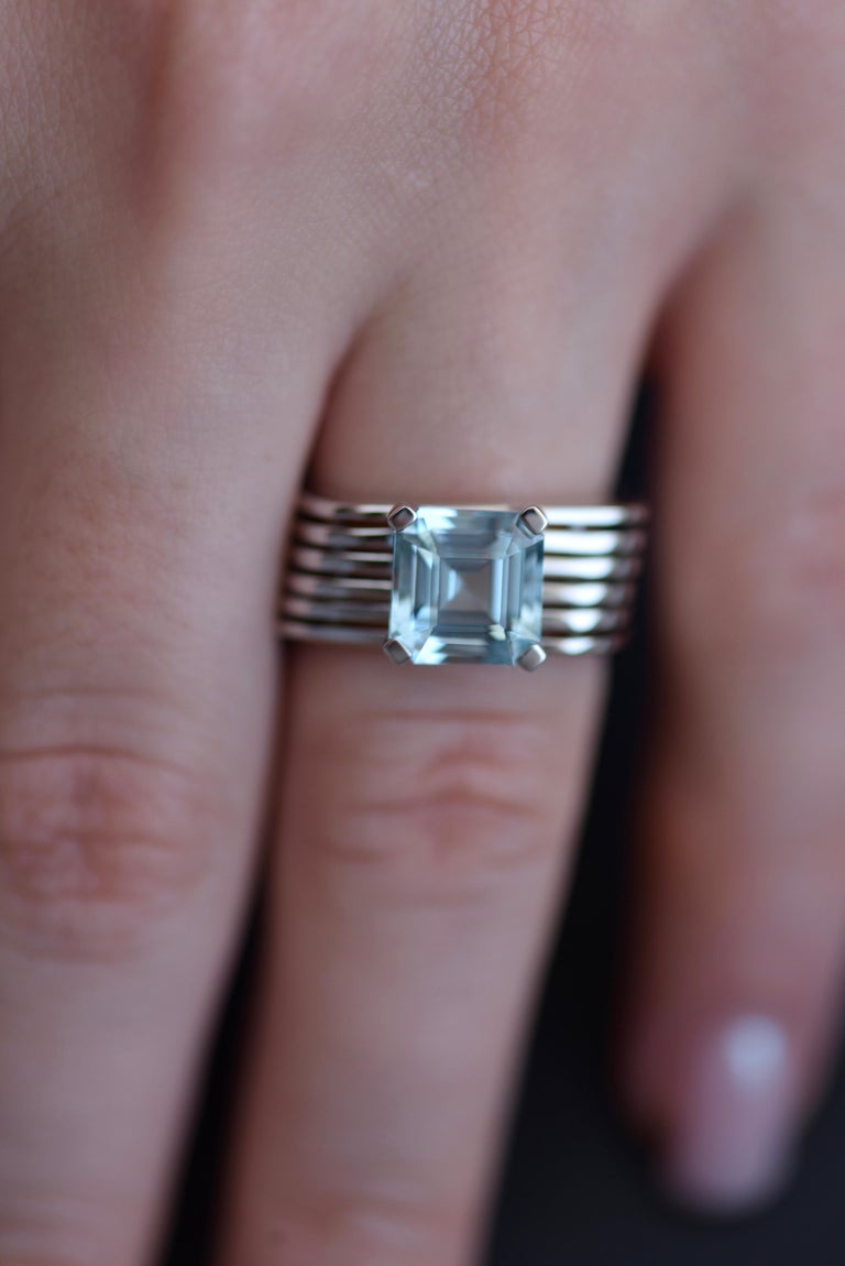 3, 5 Carat Natural Aquamarine 18 Karat White Gold Kinetics Collection ...