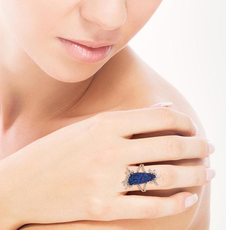 3.5 Carat Opal Diamond 18 Karat Fireworks Cocktail Ring For Sale at 1stDibs