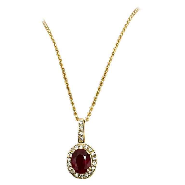3.5 Carat Oval Cut Ruby Pendant with Diamonds 14 Karat Yellow Gold ...
