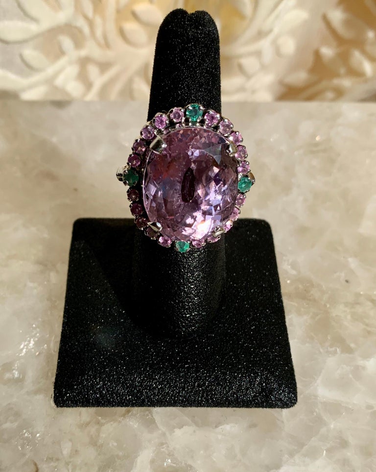 35 Carat Unheated Pink Kunzite Emerald and Pink Sapphire Cocktail Ring ...