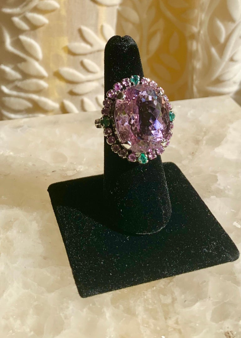 35 Carat Unheated Pink Kunzite Emerald and Pink Sapphire Cocktail Ring ...