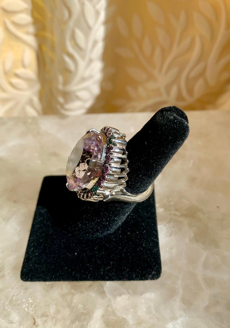 35 Carat Unheated Pink Kunzite Emerald and Pink Sapphire Cocktail Ring ...