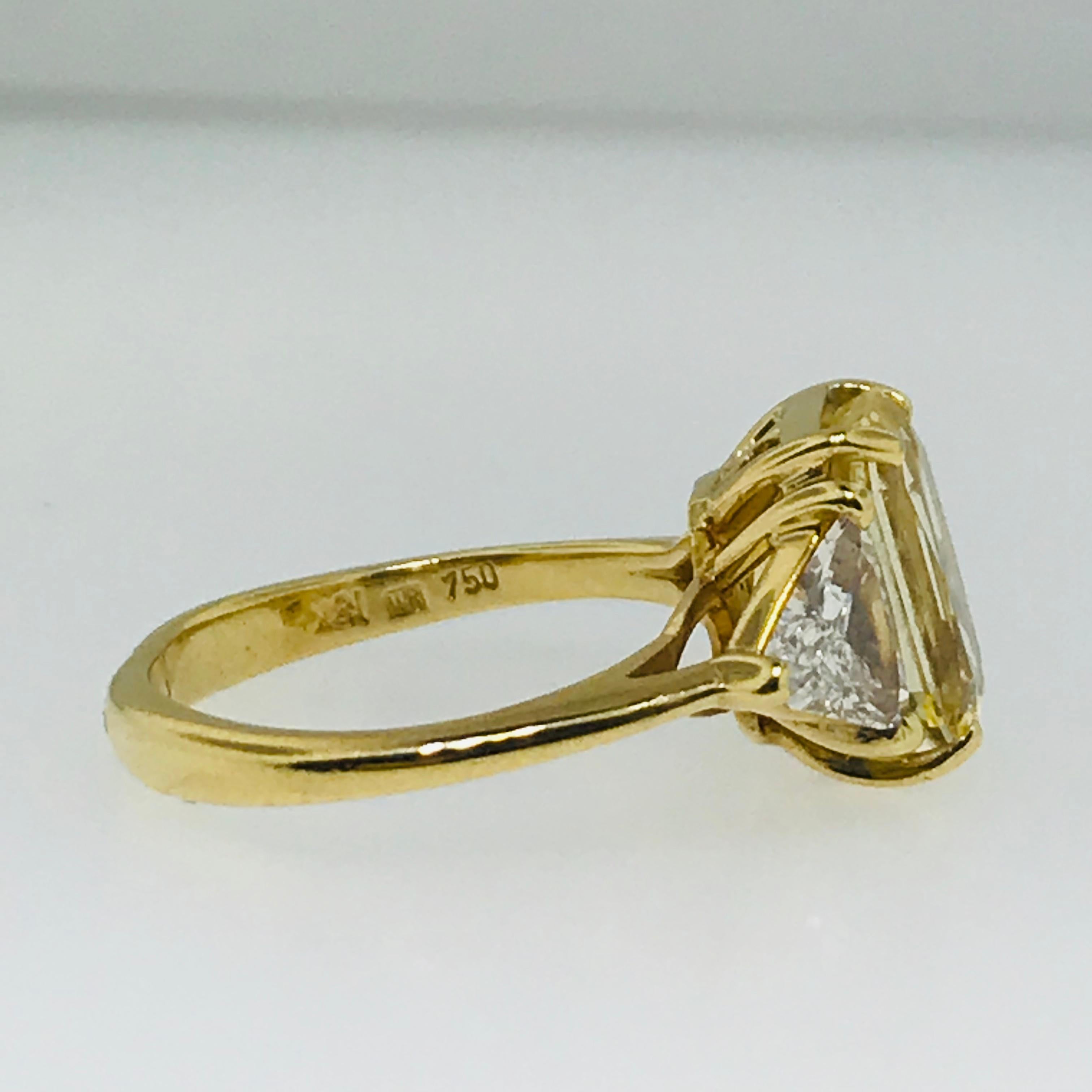 3.5 Carat Yellow Sapphire and 1.25 Carat Diamond Three-Stone Ring in 18 ...