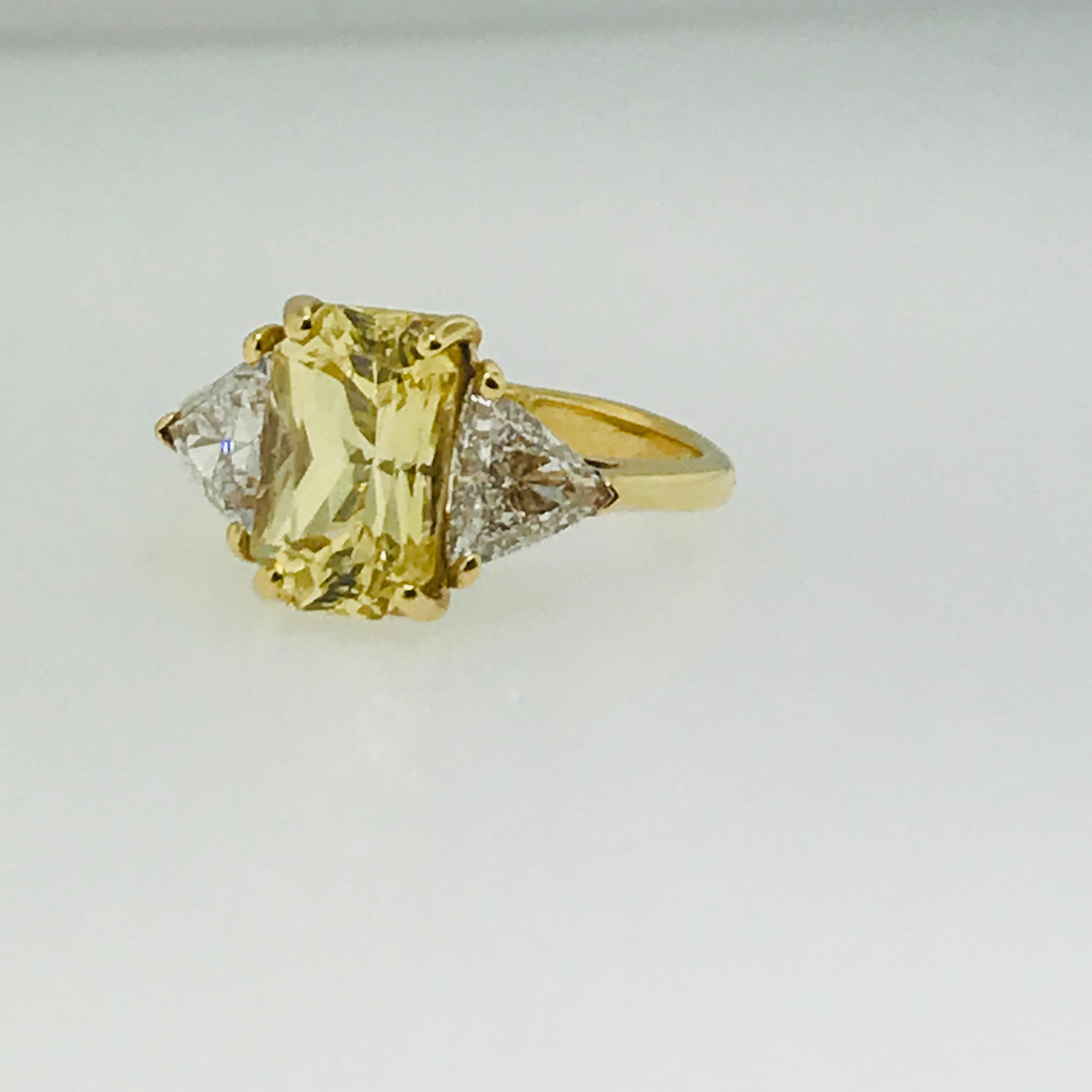 3.5 Carat Yellow Sapphire and 1.25 Carat Diamond Three-Stone Ring in 18 ...