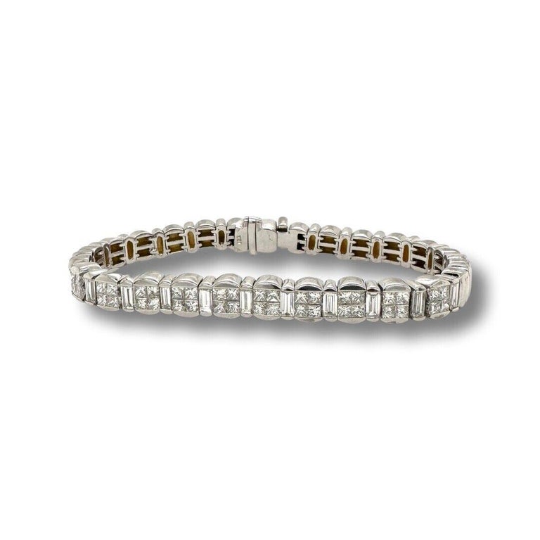 3.5 Ct Invisible Set Diamond Bracelet in 18K White Gold For Sale at 1stDibs